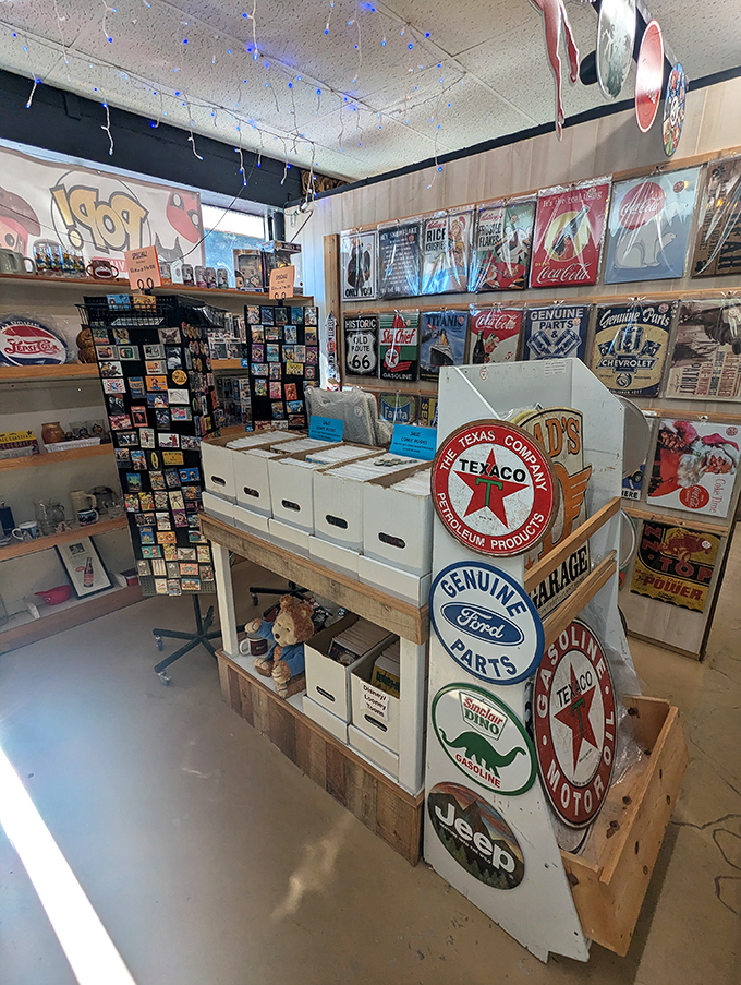 Vintage advertising nirvana. These metal signs once convinced your grandparents that Texaco gas and Ford parts were the only way to go.