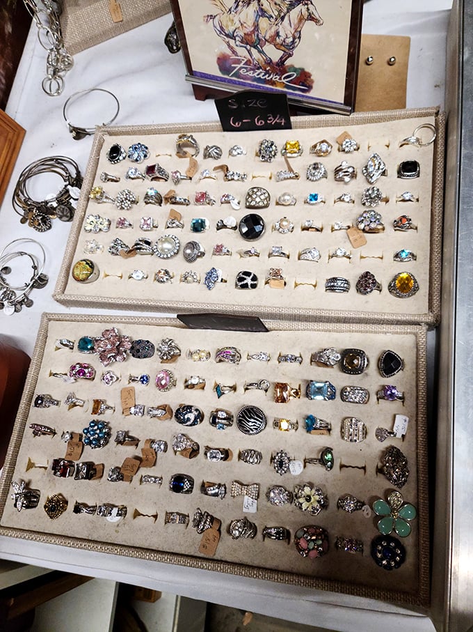 Diamonds and gemstones galore! Each ring holds secrets of celebrations past, waiting for new fingers to write their next chapter.