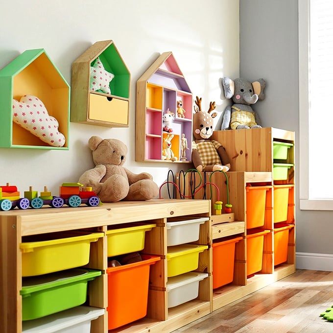Not from the Somerset store, but similar toy organization systems help parents find quality playthings without the toy-store markup.