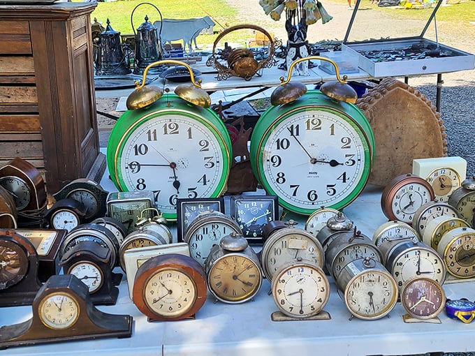 Time literally stands still at this vintage clock display. Somewhere, a collector's heart is ticking faster than any of these timepieces.
