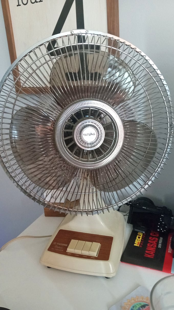 This vintage Tatung fan isn't just appliance—it's functional nostalgia that still circulates air and conversation decades after manufacture.