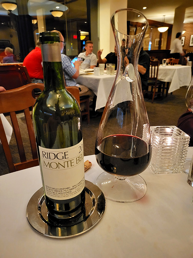 Wine decanting is theater at its finest. Ridge Monte Bello waiting patiently to transform your steak from excellent to transcendent.