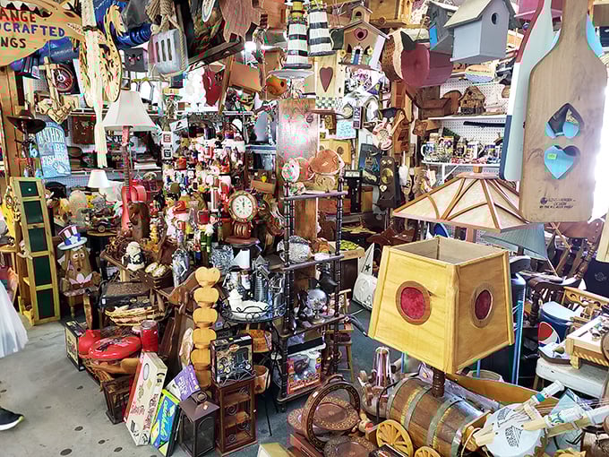 Organized chaos of woodcrafts and curiosities. Like your eccentric uncle's attic, if your uncle collected everything interesting since 1962.