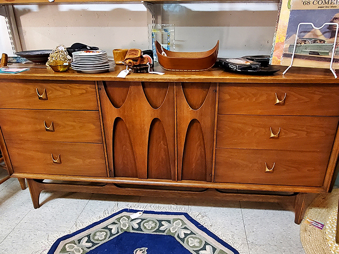 This mid-century dresser with sculptural drawer fronts isn't furniture&mdash;it's functional architecture that somehow makes storing socks feel sophisticated.