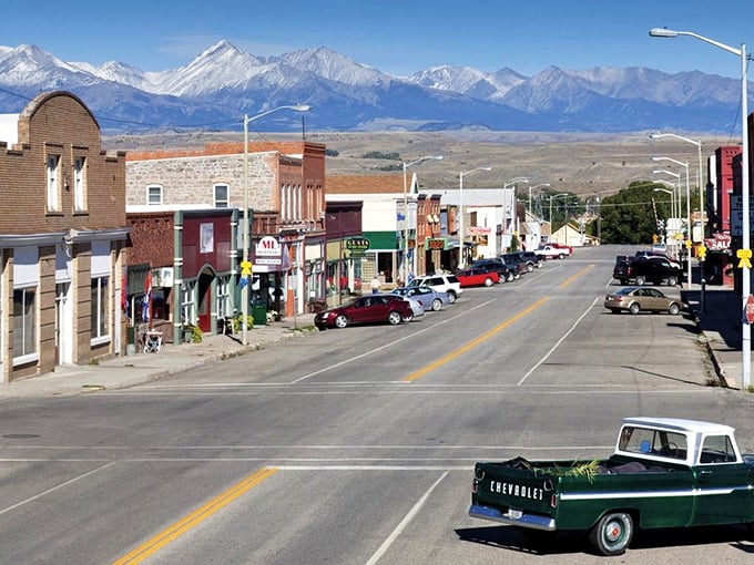 Big Timber's main street stretches toward snow-capped peaks, offering that "end of the rainbow" feeling every time you run errands.