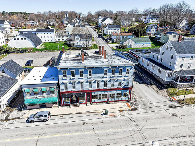 A bird's-eye view of Bucksport reveals its perfect small-town scale, where everything you need sits within easy reach.