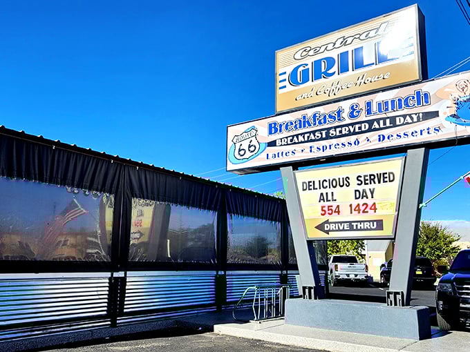 Route 66 nostalgia meets modern coffee culture. The corrugated metal exterior is just industrial enough to be cool without trying too hard.