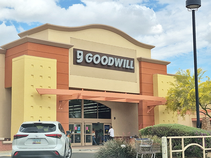 Goodwill's modern exterior hints at the organized treasure trove waiting inside. Thrifting with a touch of class!