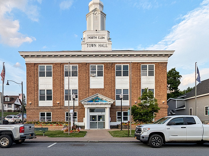 North Elba's impressive Town Hall stands as a testament to small-town pride and community investment.