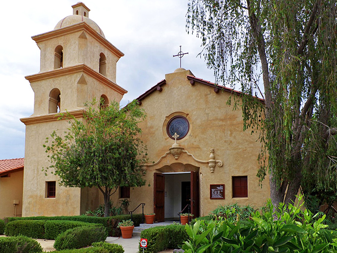 Ojai's mission-style architecture glows pink at sunset, earning its mystical mountain reputation.