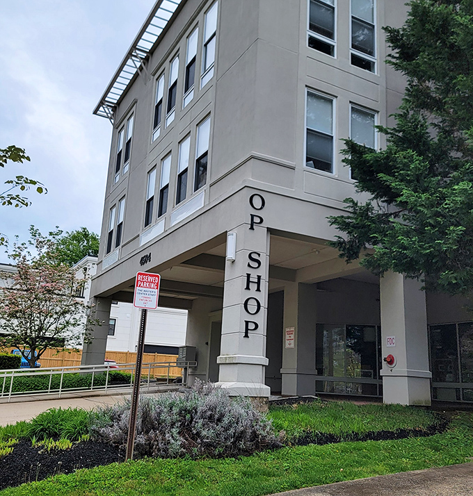 The Opportunity Shop's elegant building suggests the upscale donations you'll find inside—Chevy Chase cast-offs are everyone else's gold.