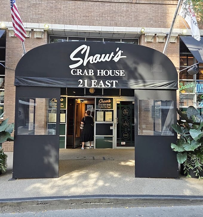 Shaw's elegant awning signals you've arrived at the grown-up table of seafood dining&mdash;where crab legs are served with butter and bragging rights.