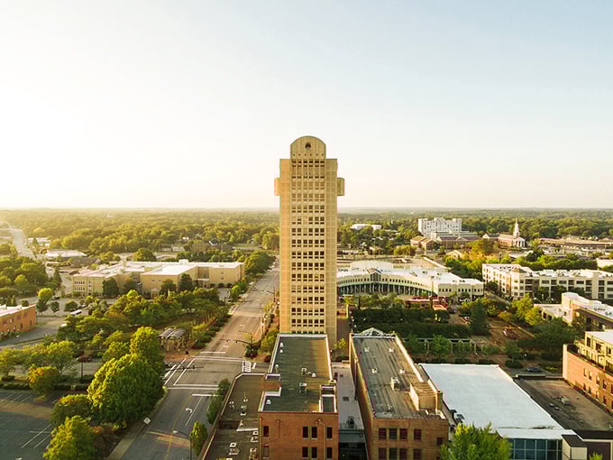 Spartanburg's iconic clock tower rises above a downtown that balances historic character with modern urban energy.
