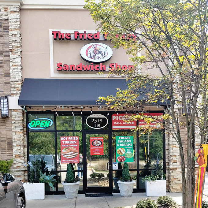 The Fried Turkey Sandwich Shop's modern storefront hints at the contemporary twist they've given to the humble turkey sandwich.