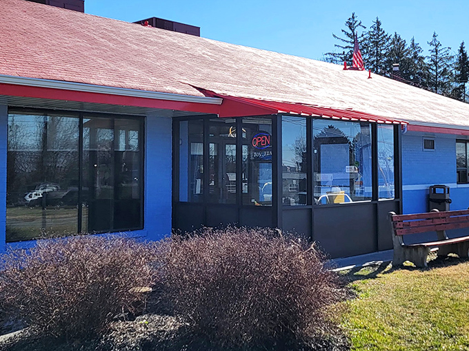 Wilmington Diner's cheerful blue exterior is like a friendly hello before you even walk through the door. Comfort food with a smile!