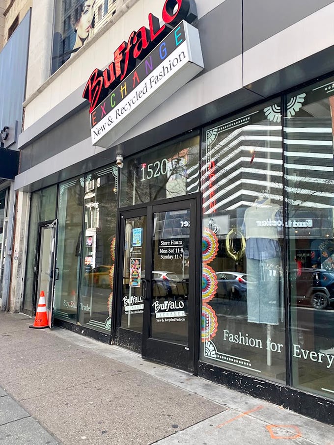 The sleek storefront hints at the curated collection inside – this isn't your grandma's thrift store.