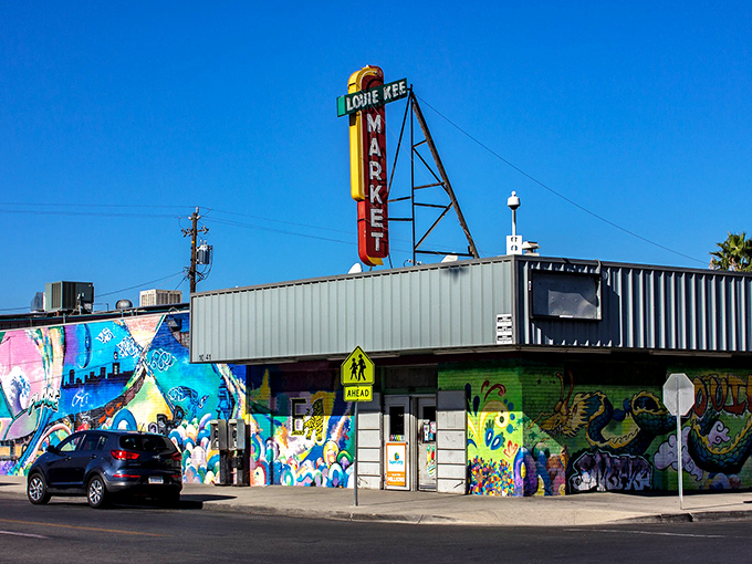Colorful murals brighten this Fresno market, where local flavor and affordable shopping create a vibrant retirement community hub.