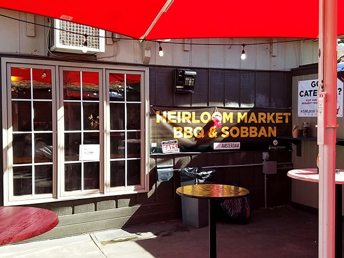 Heirloom's simple storefront with its bright red awning doesn't need fancy frills. When your barbecue speaks this loudly, the building can whisper.