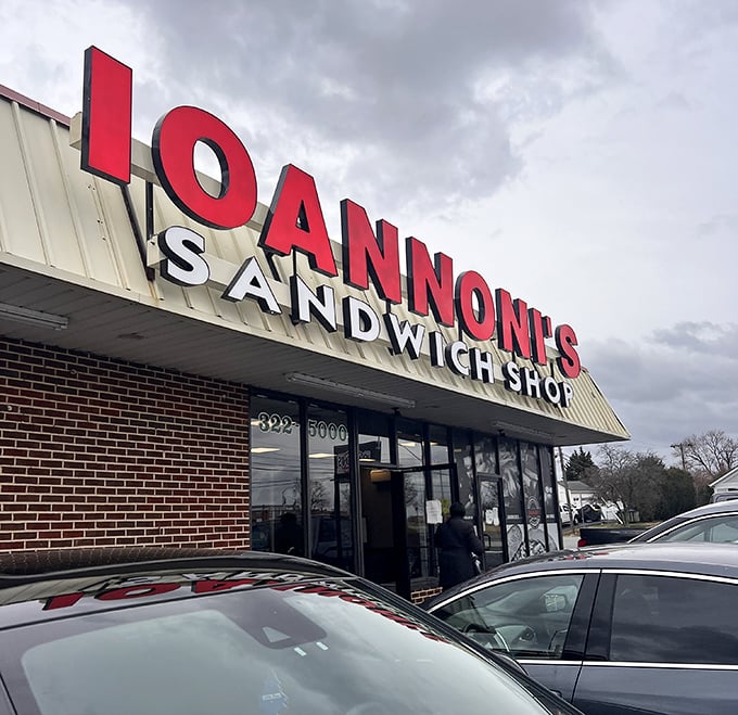The angled view of Ioannoni's storefront captures the no-nonsense approach to serious sandwich craftsmanship inside.