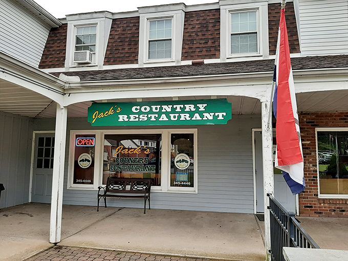 The neon &ldquo;open&rdquo; sign and simple porch at Jack&rsquo;s Country Restaurant set the scene for breakfast with a side of small-town charm.