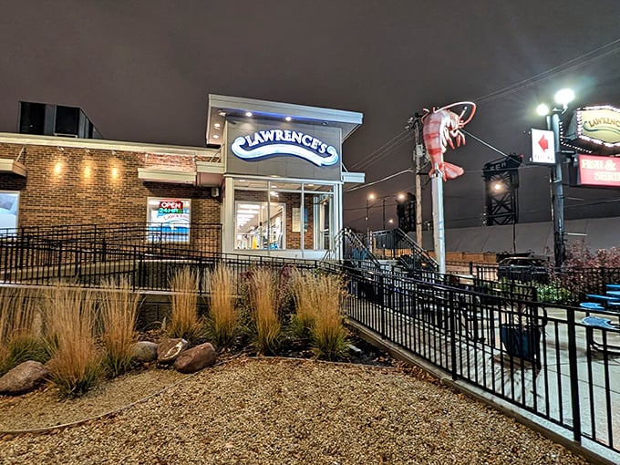 That glowing shrimp sign has been guiding hungry night owls to seafood salvation since 1950. Midnight cravings have met their match!