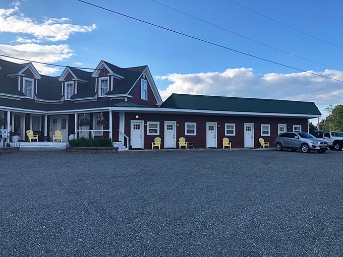 Cozy accommodations in Lincoln prove that Maine retirement doesn't require a fortune. These charming red cabins offer comfort without coastal premium prices.