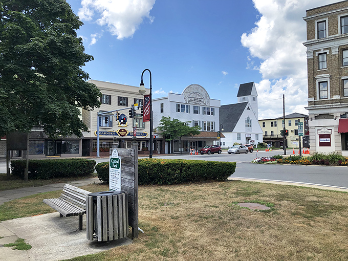 The steeple rises above Sanford's streets, where southern Maine living becomes surprisingly affordable for fixed-income retirees.