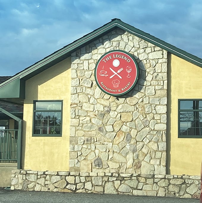 That circular red sign is like a bullseye for hungry travelers. You've found the X that marks the breakfast spot.