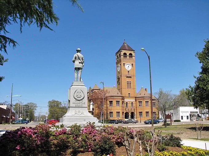 The courthouse tower stands tall like a proud grandfather watching over generations of stories unfolding below.