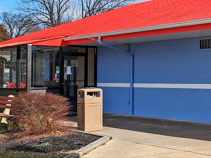 The bright red roof of Wilmington Diner stands out like a beacon of breakfast hope. Where morning dreams come true, one pancake at a time.