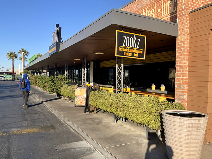 The lively greenery outside Zookz provides the perfect setting for enjoying their revolutionary round sandwiches.