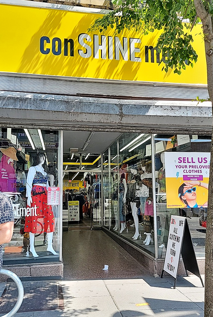 That cheerful exterior storefront hints at the golden deals waiting inside for smart shoppers.