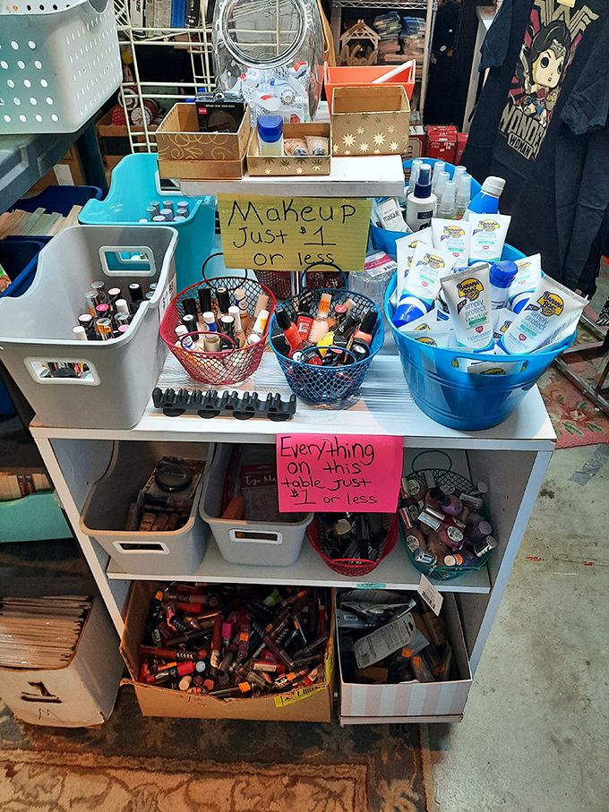 Beauty on a budget! This "$1 or less" makeup table proves looking fabulous doesn't require emptying your wallet&mdash;just a sense of adventure.