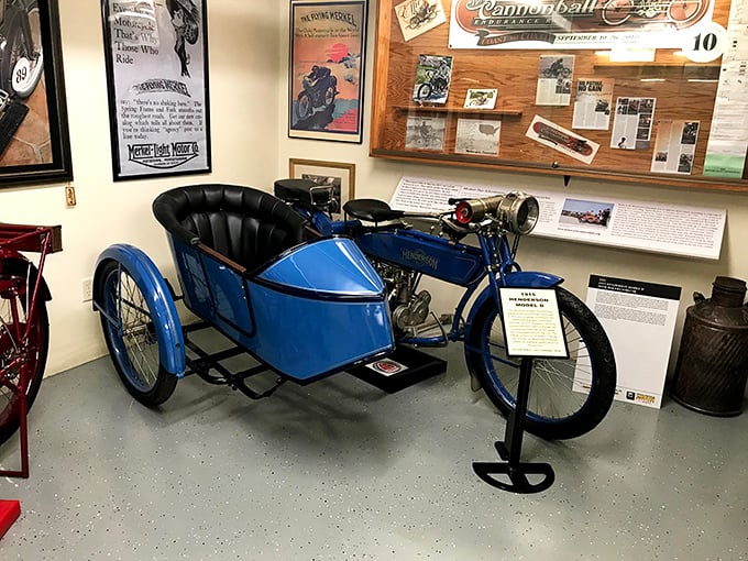 This blue sidecar motorcycle wasn't just transportation&mdash;it was date night, family vehicle, and weekend getaway all rolled into one charming package.