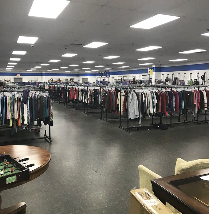 A thrifter's paradise stretches before you, where yesterday's fashion choices become tomorrow's vintage statement pieces.