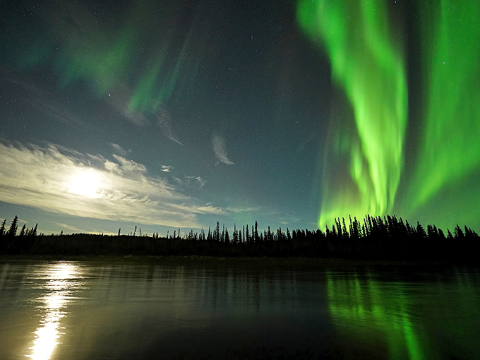 The aurora borealis paints the night sky with ribbons of green magic&mdash;North Pole's natural light display that even the best Christmas decorations can't compete with.