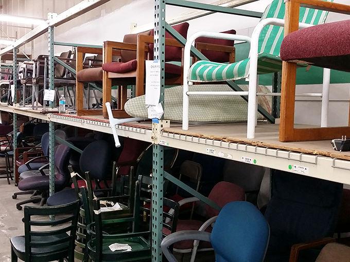 The chair section resembles a waiting room where every seat has been invited to the party.