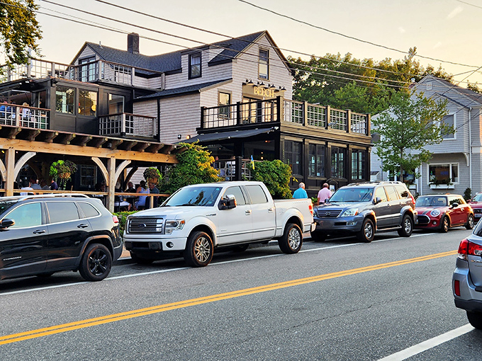 Evening at this waterfront restaurant brings diners to the deck, where sunset views compete with the menu for your attention.