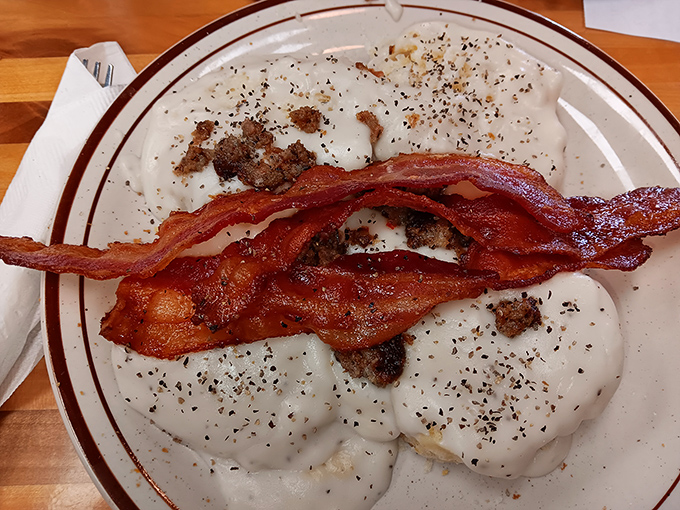 Biscuits and gravy&mdash;the breakfast equivalent of a warm hug from your favorite grandma. Southern comfort in edible form.