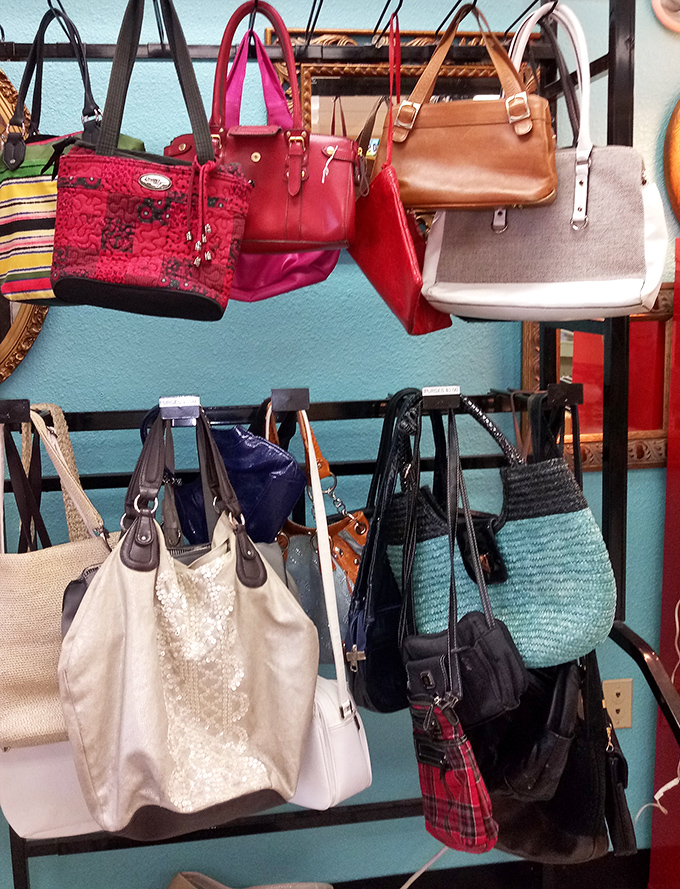 Handbag heaven for the fashionista on a budget. That red one is practically screaming, "Take me to lunch with the ladies!"