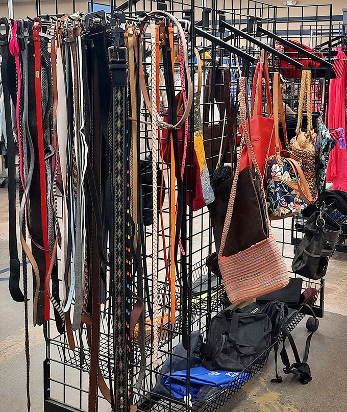 Accessory heaven where belts and bags hang like fashionable fruit, ripe for the picking and ready to refresh your wardrobe.