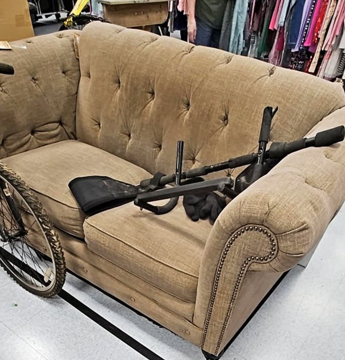 The quintessential thrift store couch – slightly loved but full of potential. Add a throw blanket and nobody will know it wasn't custom-ordered.