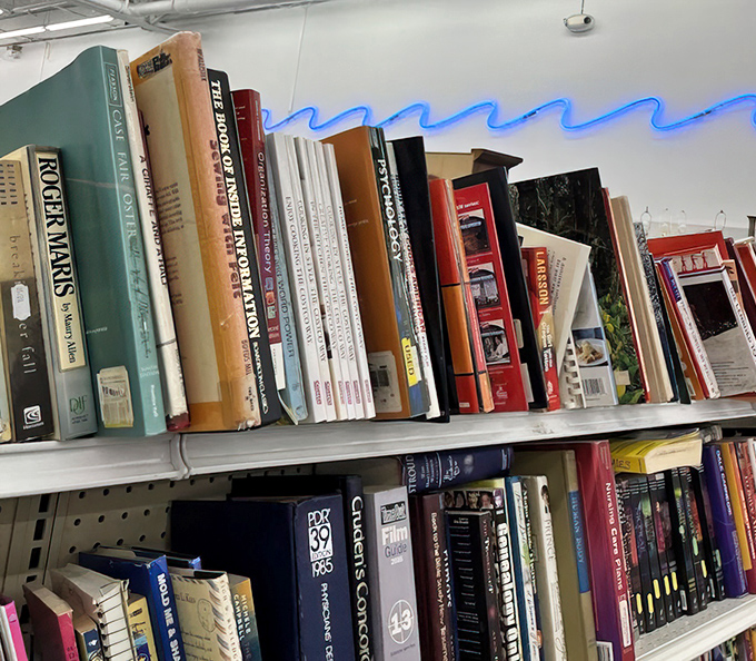 Literary adventures await on these shelves, where hardcovers and paperbacks cost less than your morning coffee.