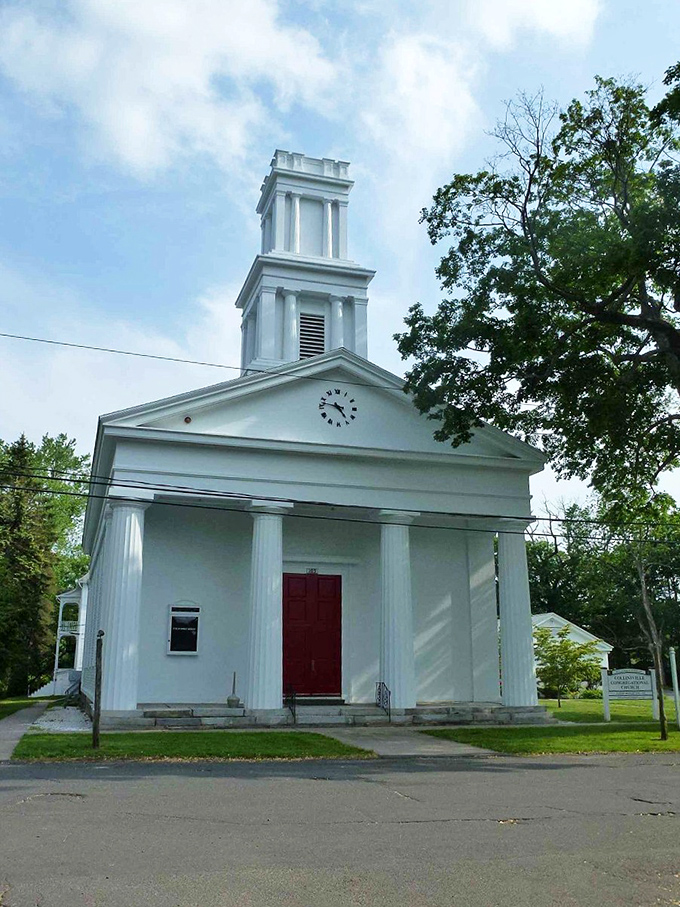 This pristine white church with its towering steeple isn't just picture-perfect &ndash; it's been keeping the town's spiritual and architectural standards high since horse-and-buggy days.
