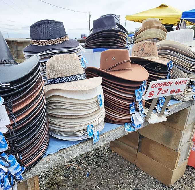 Cowboy hat heaven, where urban cowboys and genuine ranchers alike can find the perfect crown for $7. That's cheaper than most fancy coffees!