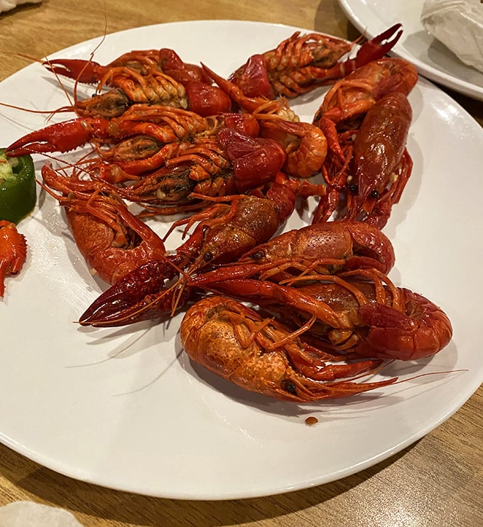 These crawfish look like they're having a family reunion on your plate, bringing Louisiana spirit to the Midwest with spicy, shell-cracking satisfaction.