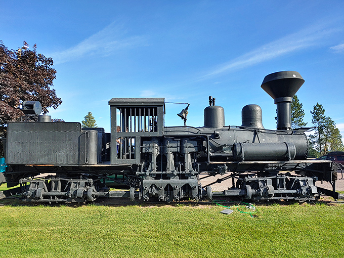 Depot Park's vintage locomotive stands as a steel testament to the railroad history that built this mountain town.