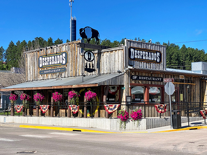 Desperados Restaurant serves up Western charm by the plateful, with hanging flower baskets that could make a botanist blush.
