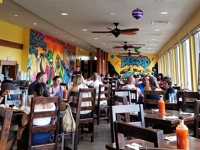 The true measure of a local spot: a diverse crowd of tourists and residents all united in the universal language of "mmmmm."