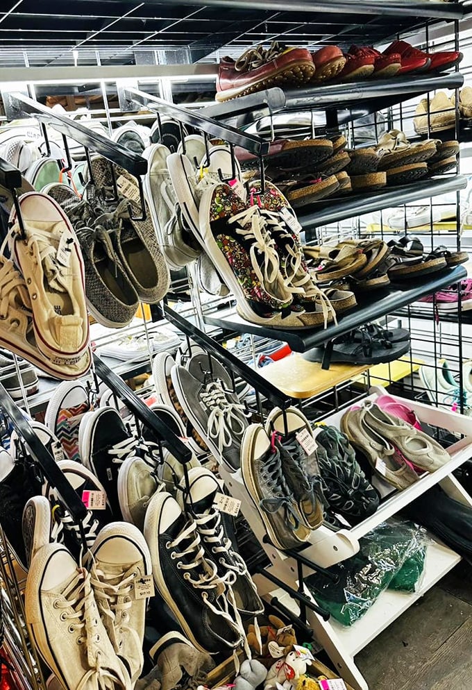 Footwear fantasies stacked high! From barely-worn Converse to vintage boots, your next favorite shoes are hiding somewhere in this treasure trove.